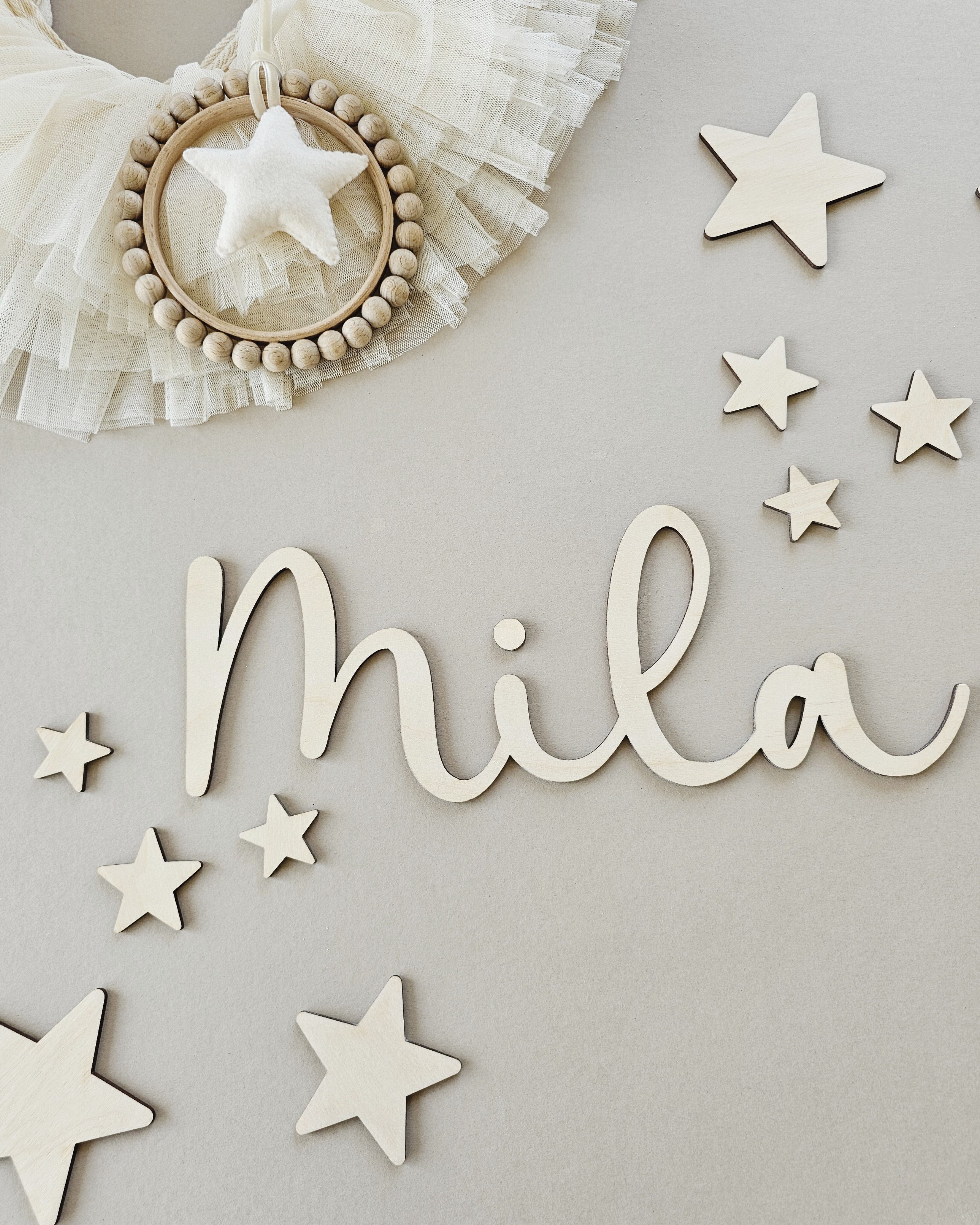 Wooden Kids Personalised Name Sign- Script Font – Bobo and the mouse